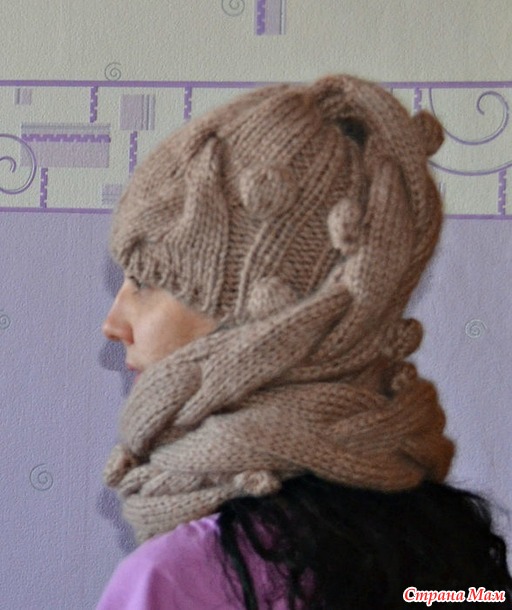 . Шапка-шарф спицами - Вязание - Страна Мам